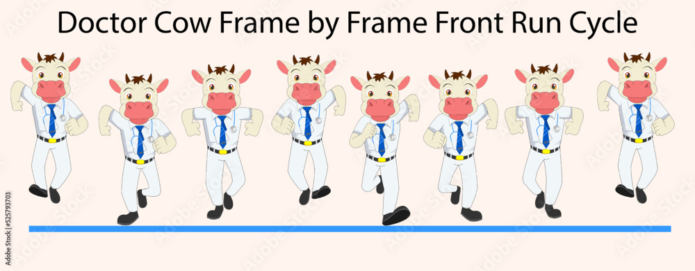 Cute cow front frame by frame run cycle Vector illustration. Easy to ...