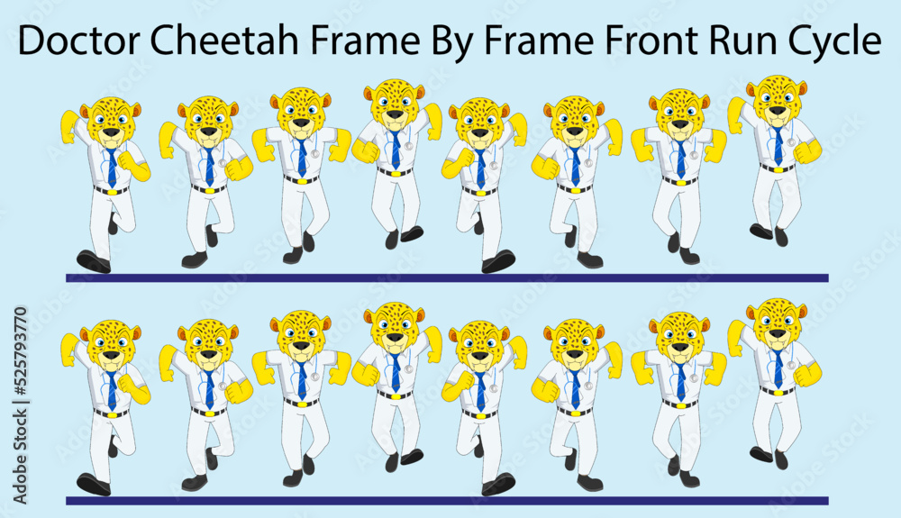 Doctor Cheetah Frame by Frame Front Run Cycle Vector Illustration ...