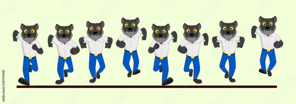 Black Panther front run cycle in School dress frame by frame loop ...