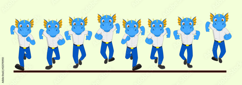 Blue Dragon in School Dress frame by frame running pose Vector ...