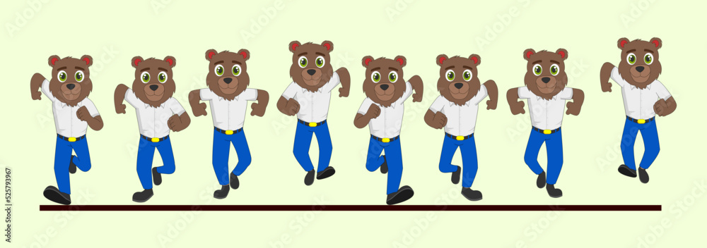 Cartoon Bear frame by frame Front run cycle in School Dress. Designed ...