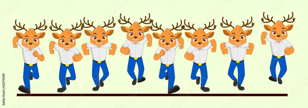 Cartoon Cute Deer front loopable Run cycle in School dress vector ...