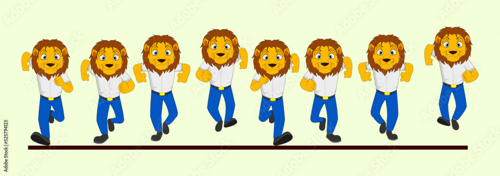 lion Frame by Frame Front Run Cycle in School Uniform Vector ...