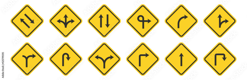 Road arrow icon set. Direction signs isolated on white background. Way ...