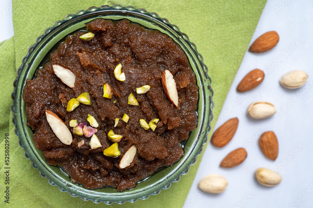 Semolina halwa an Indian sweet dish or dessert made with common-wheat ...