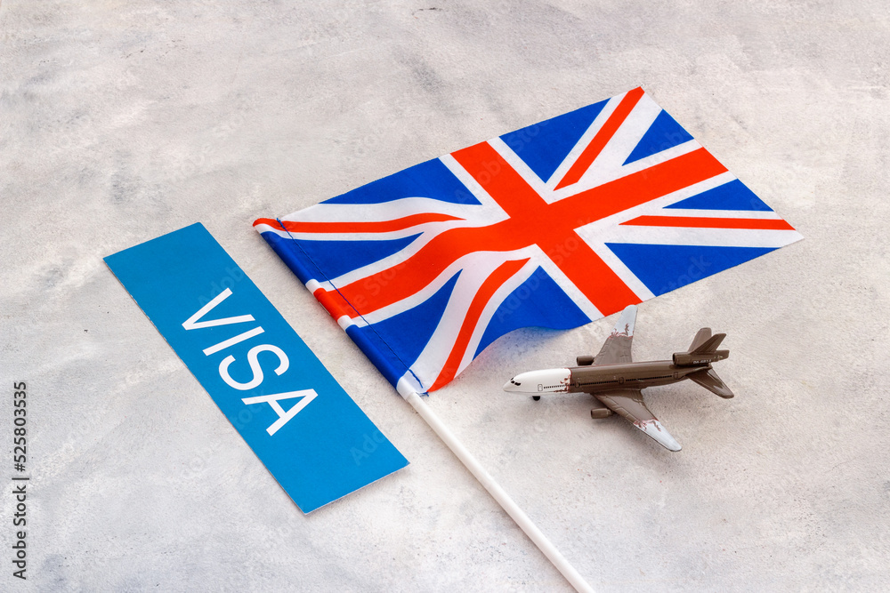 Flag of UK Great Britain with visa sign. Travel visa and citizenship ...