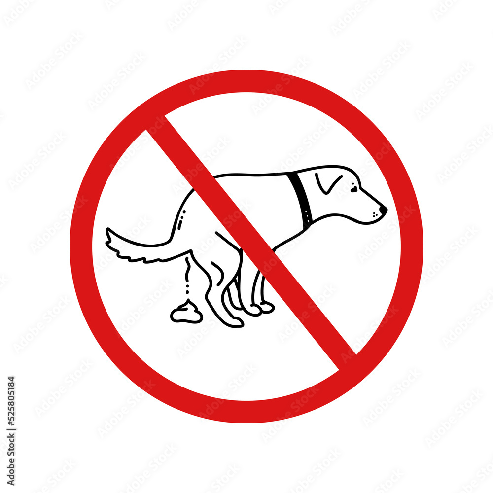 No pooping dog sign on white background. Attention sign. Sign forbidden ...