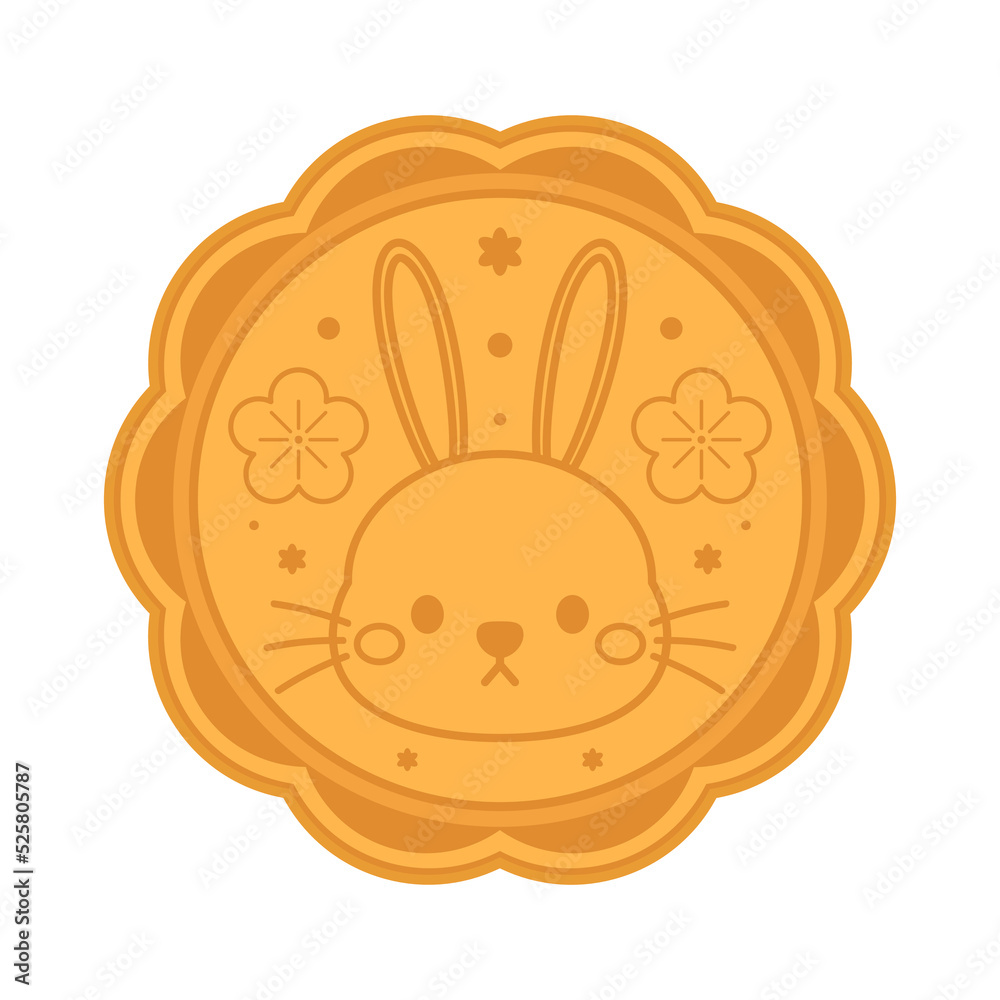 Rabbit face on Moon cake. Moon cake vector. Moon cake, traditional ...