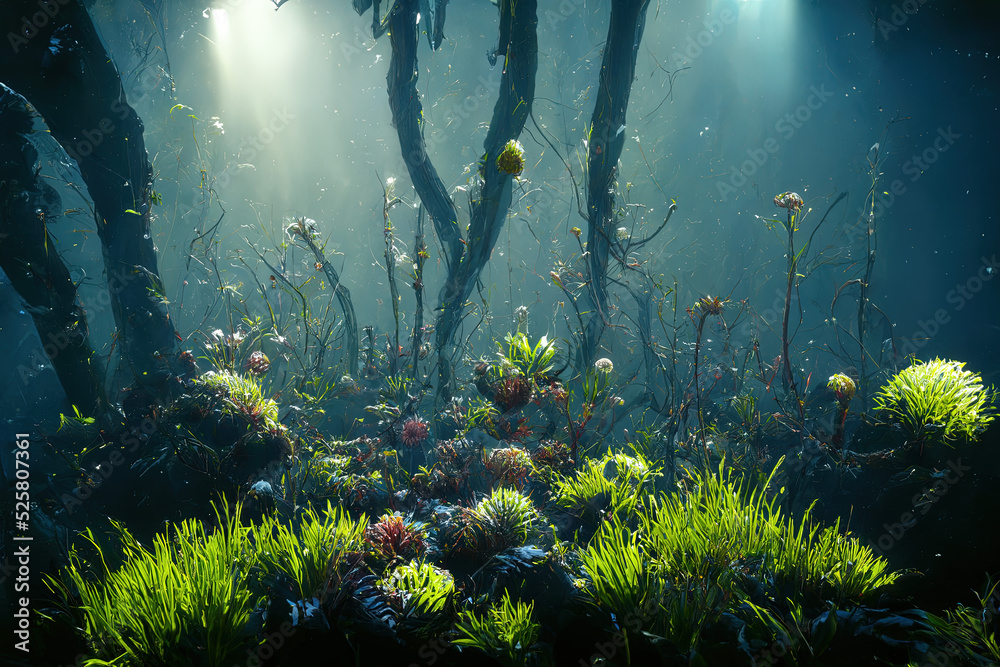 Magic Sea with Sea Plants. Underwater. Fantasy Backdrop. Concept Art ...