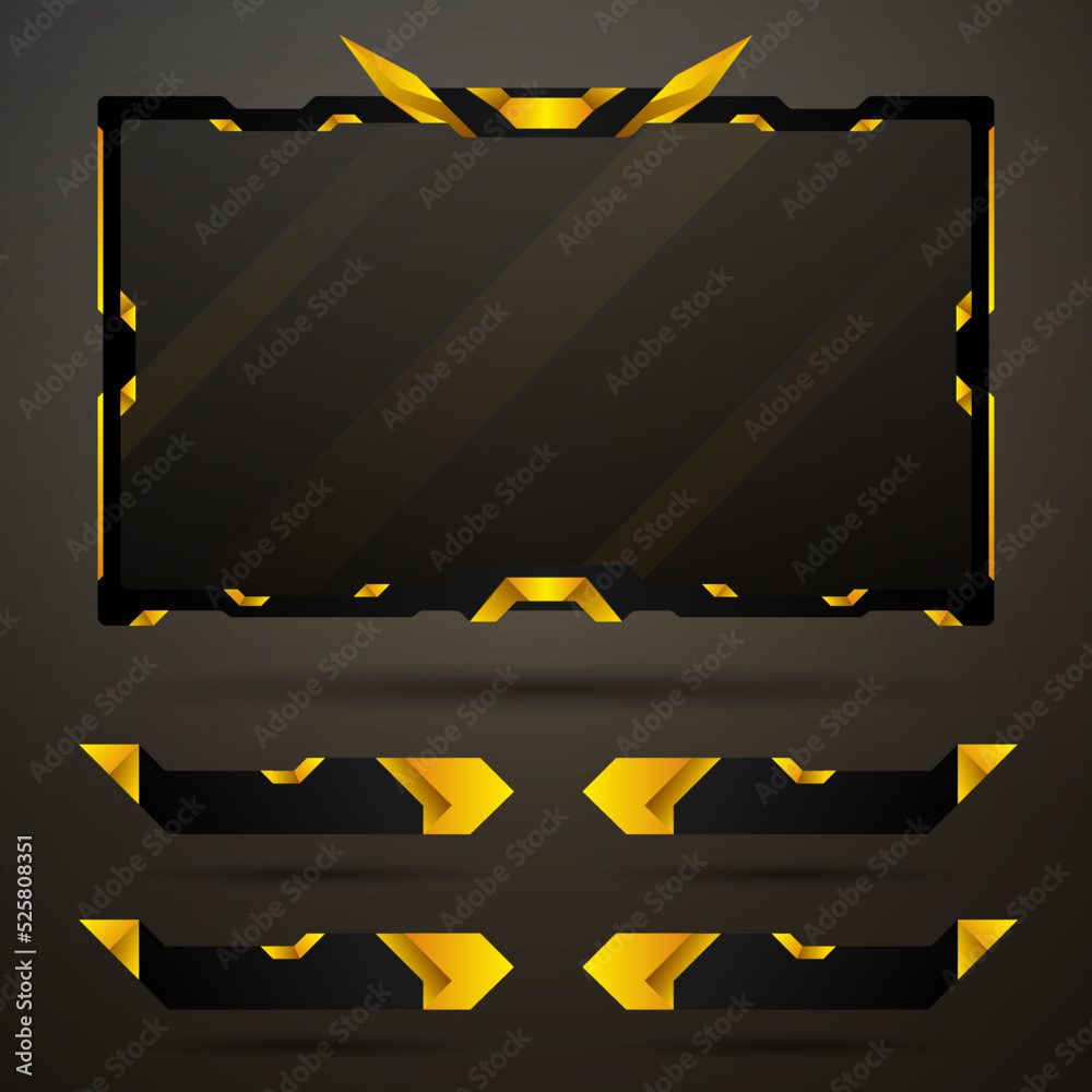 golden gaming and streaming overlay video border frame ui panel with ...