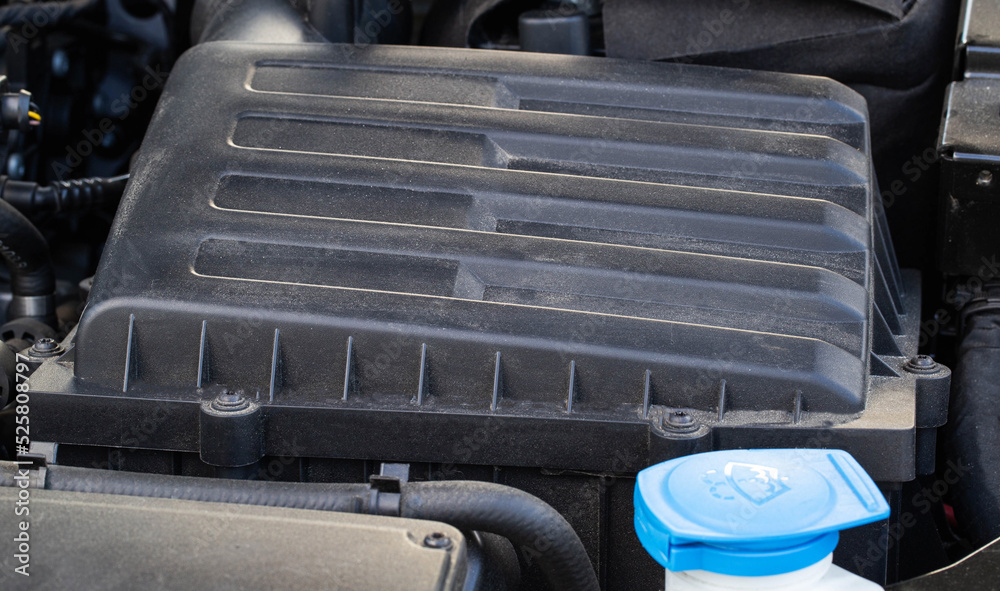 Car air filter housing for cleaning the air entering the engine, close ...