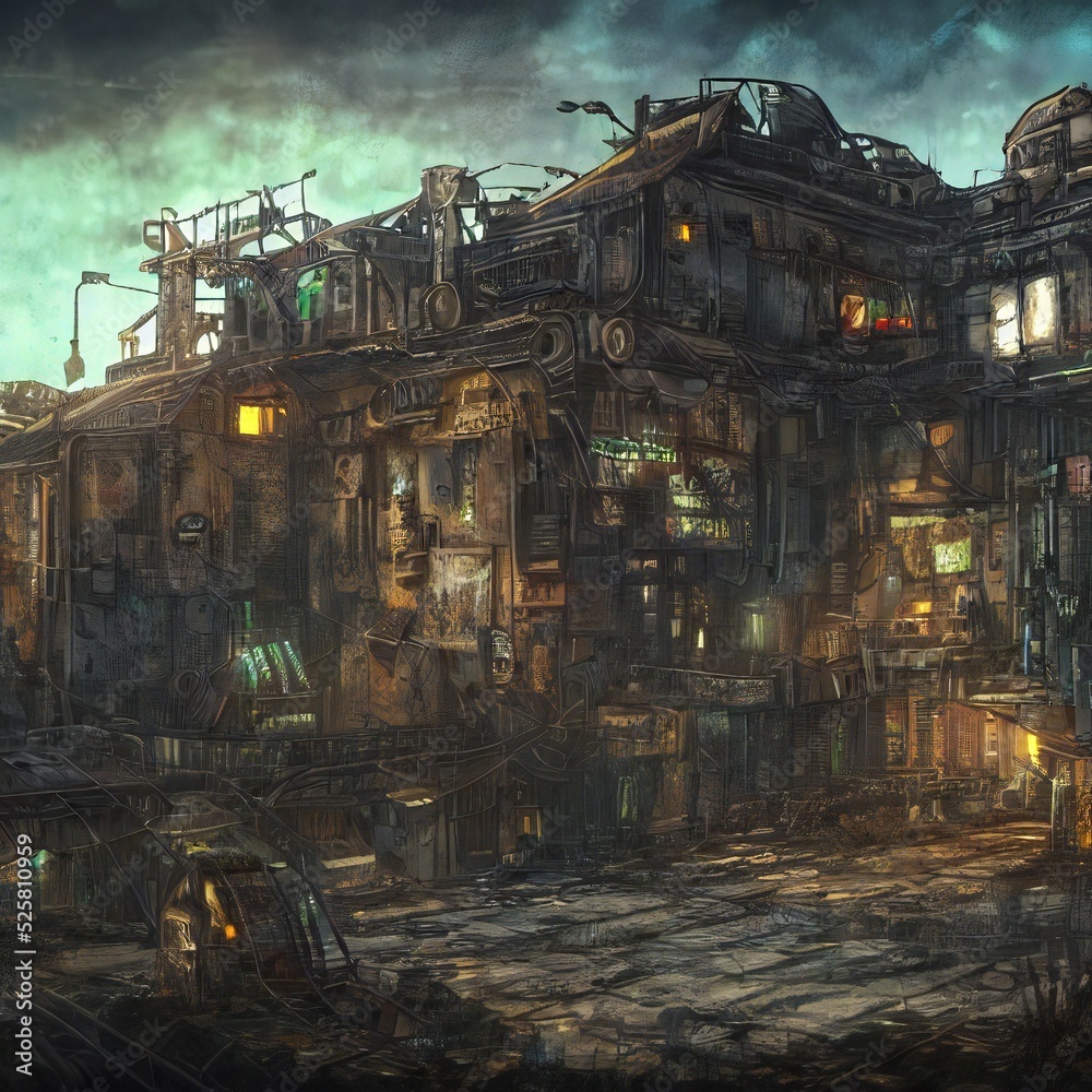 Nuclear apocalyptic industrial sci-fi concept art with buildings made ...