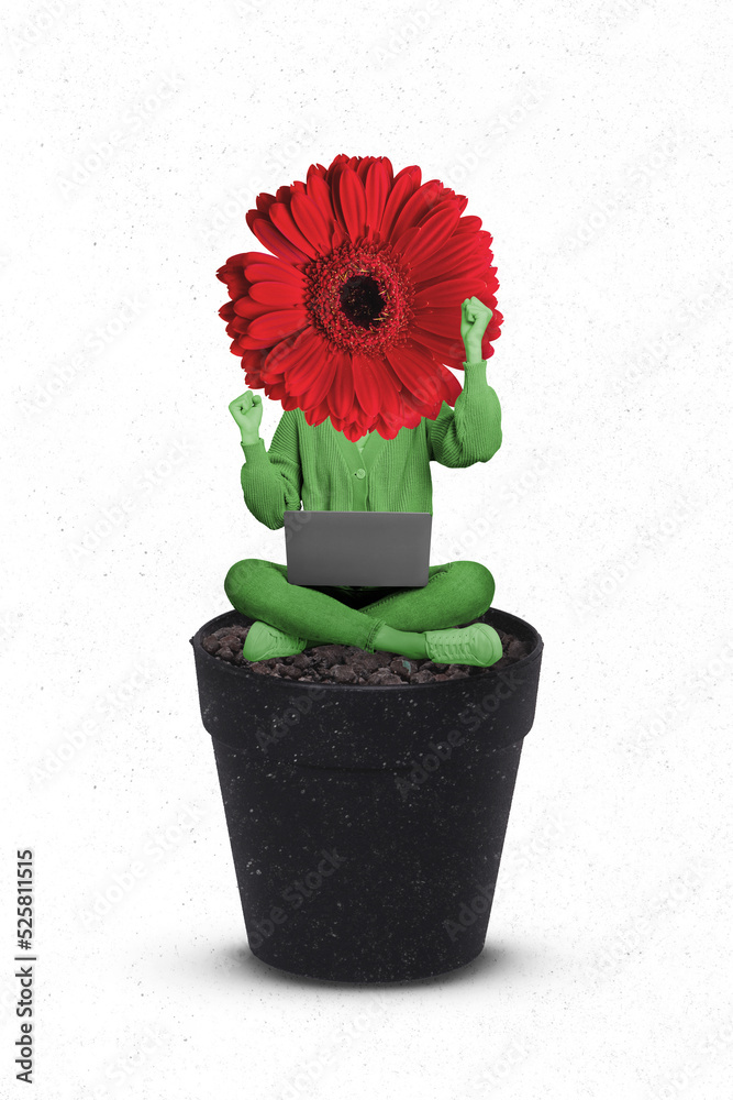 Exclusive painting magazine sketch image of funny funky human plant ...