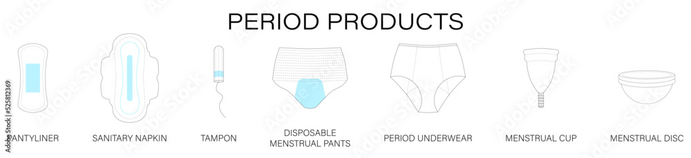 Simple Minimalist Lineart of Period Products Including Pantyliner ...
