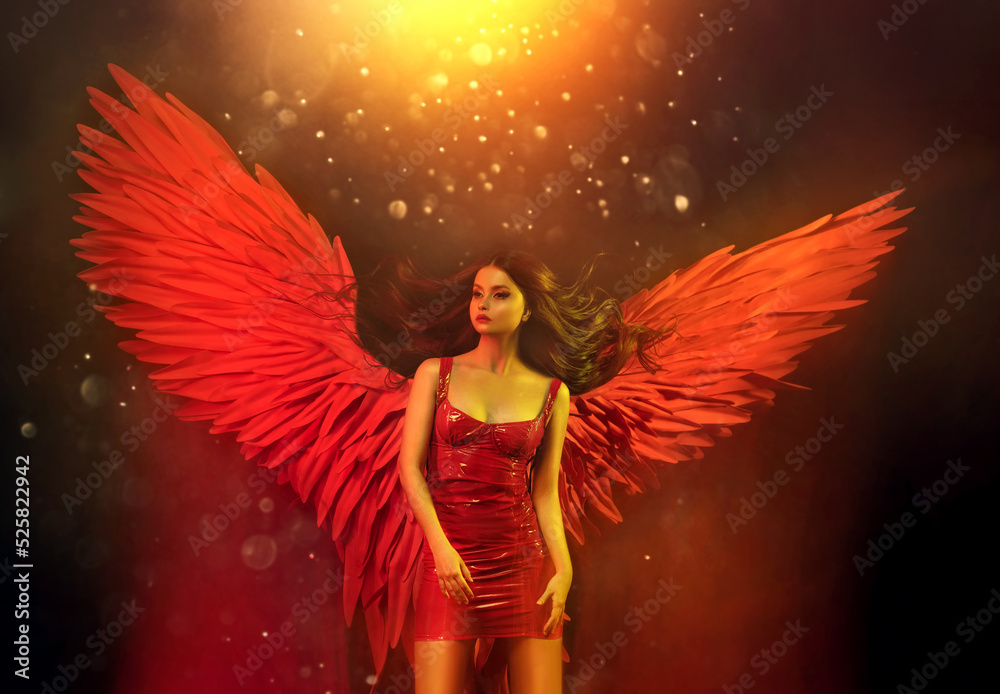 Fantasy sexy girl in angel costume, latex red seductive dress ...