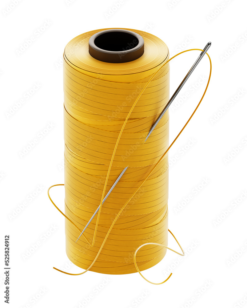 Nylon sewing thread and needle isolated on transparent background. 3D ...