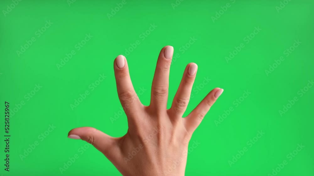 Female palm-side hand counting to five on a Chroma Key Background ...