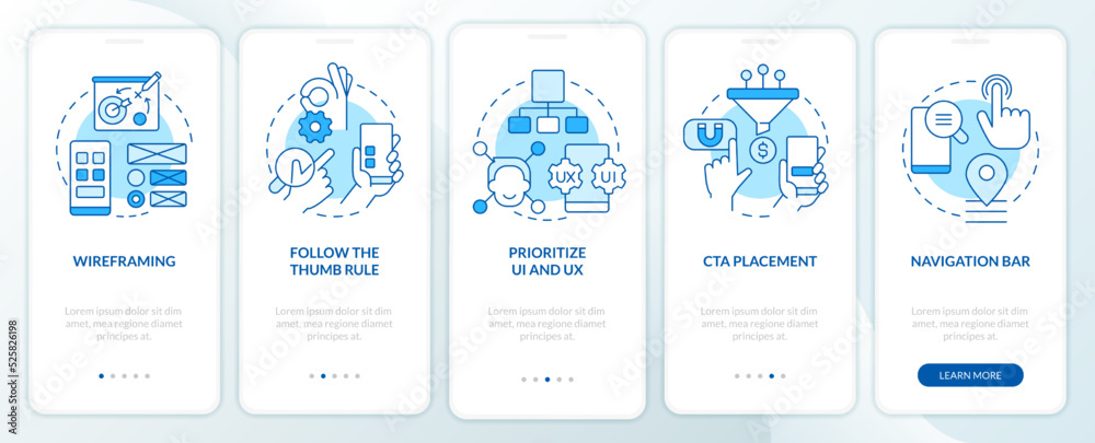 Mobile website development blue onboarding mobile app screen ...