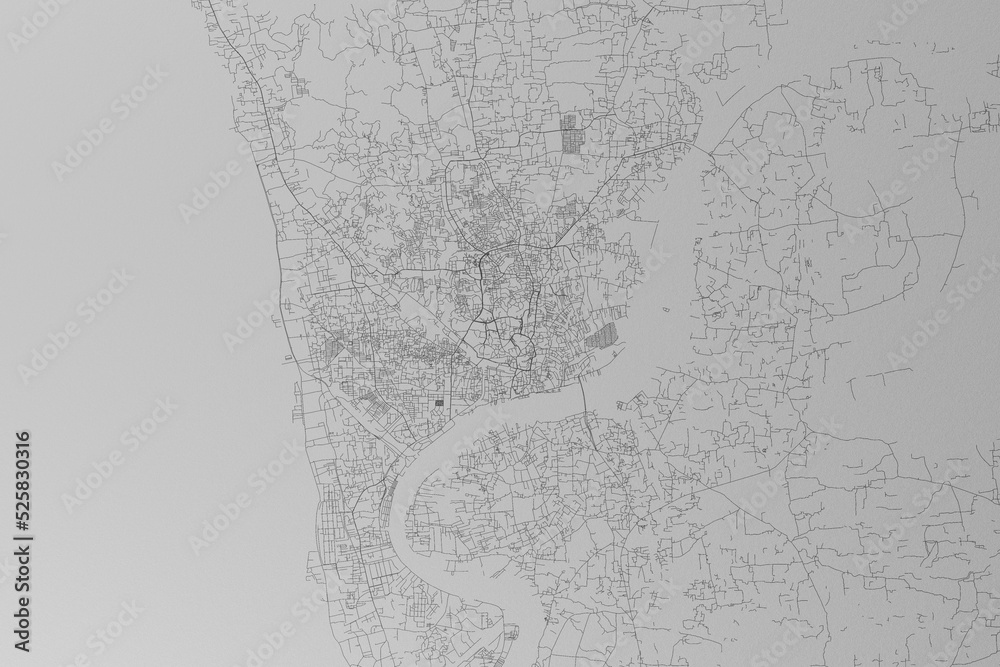 Map of the streets of Chittagong (Bangladesh) made with black lines on ...