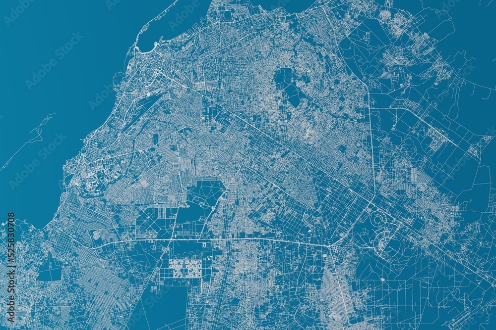Map of the streets of Luanda (Angola) made with white lines on blue ...