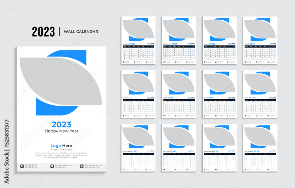 2023 Calendar template vector, Planner for 2023 year, Wall calendar ...