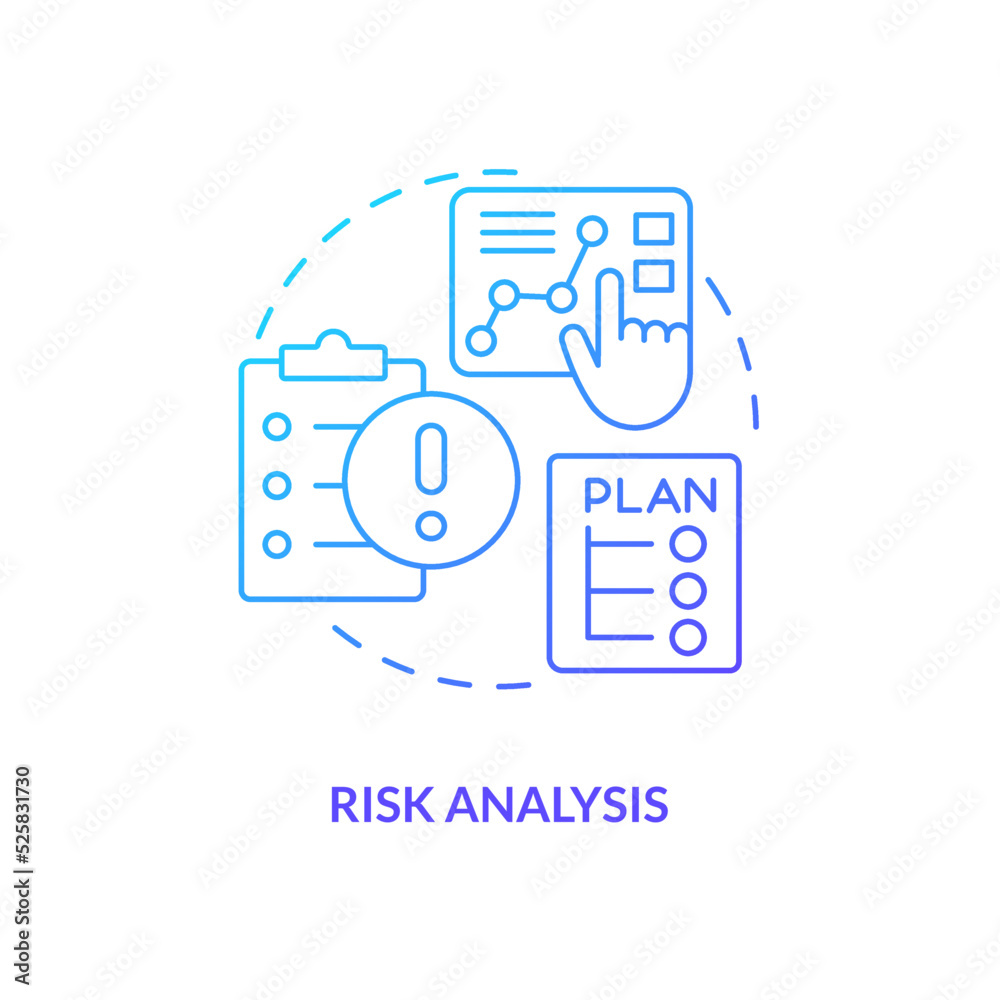 Risk analysis blue gradient concept icon. Estimate possible risks ...