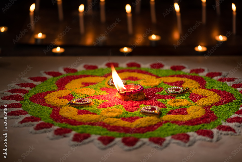Traditional diya lamps lit during diwali celebration Stock Photo ...