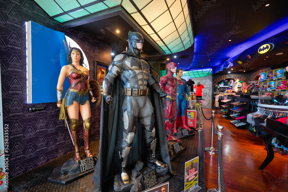 SINGAPORE - JANUARY 20, 2020: life-size statues on display at DC Comics ...