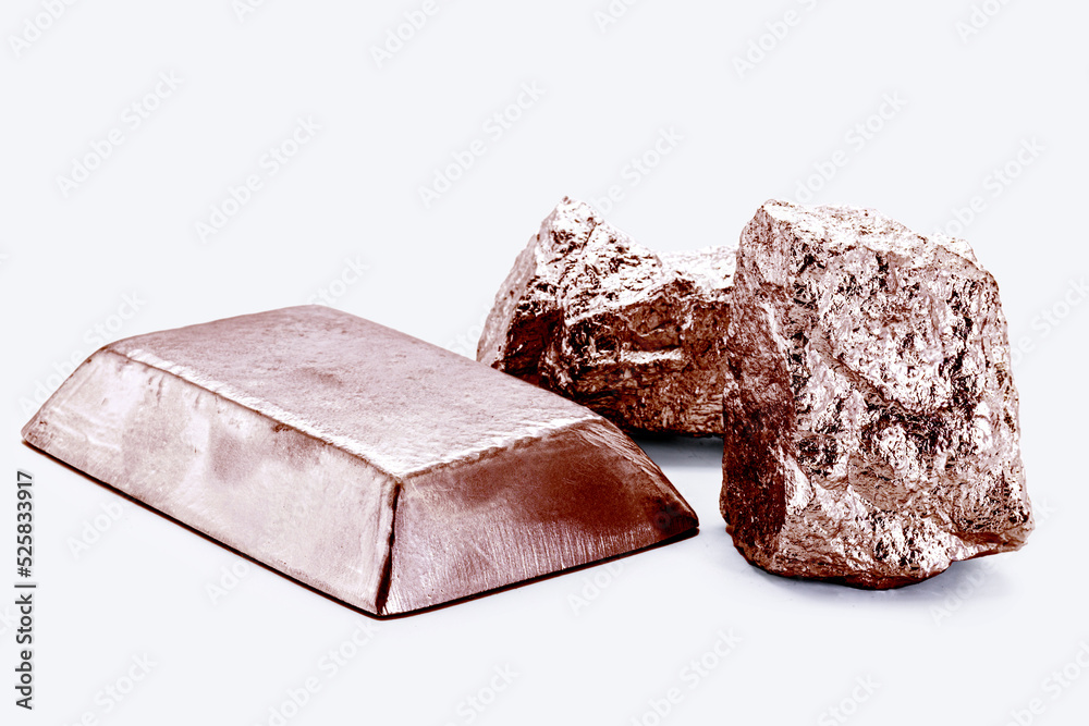 copper ore ingot and copper nuggets, real photo, isolated white ...