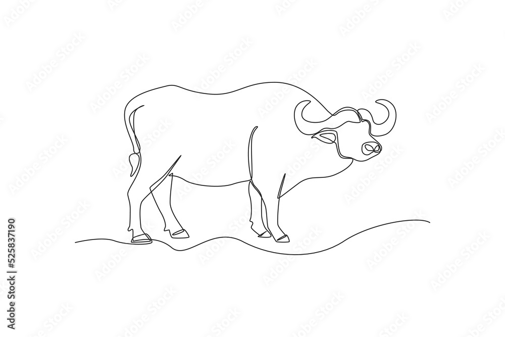 One continuous line drawing of a buffalo. Animal concept. Single line ...