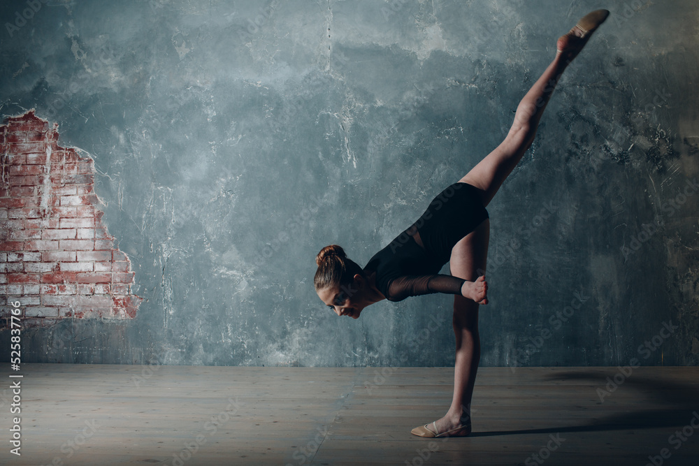 Young girl professional gymnast woman dance rhythmic gymnastics at ...