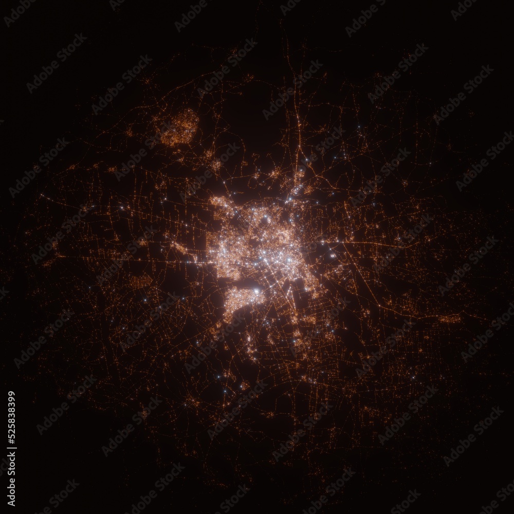 Marrakesh (Morocco) street lights map. Satellite view on modern city at ...