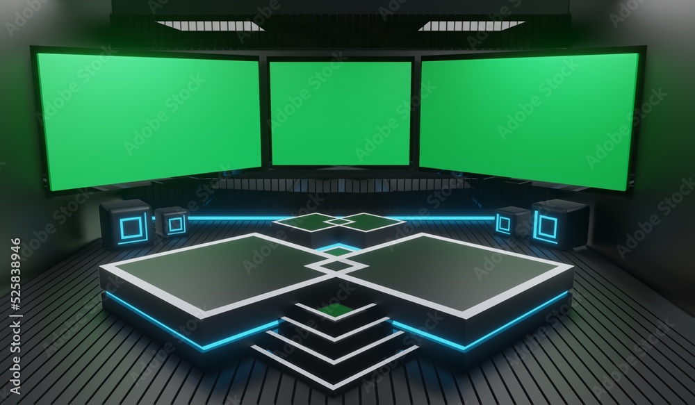 3d render, virtual stage with blank space. Virtual set studio. Stock ...