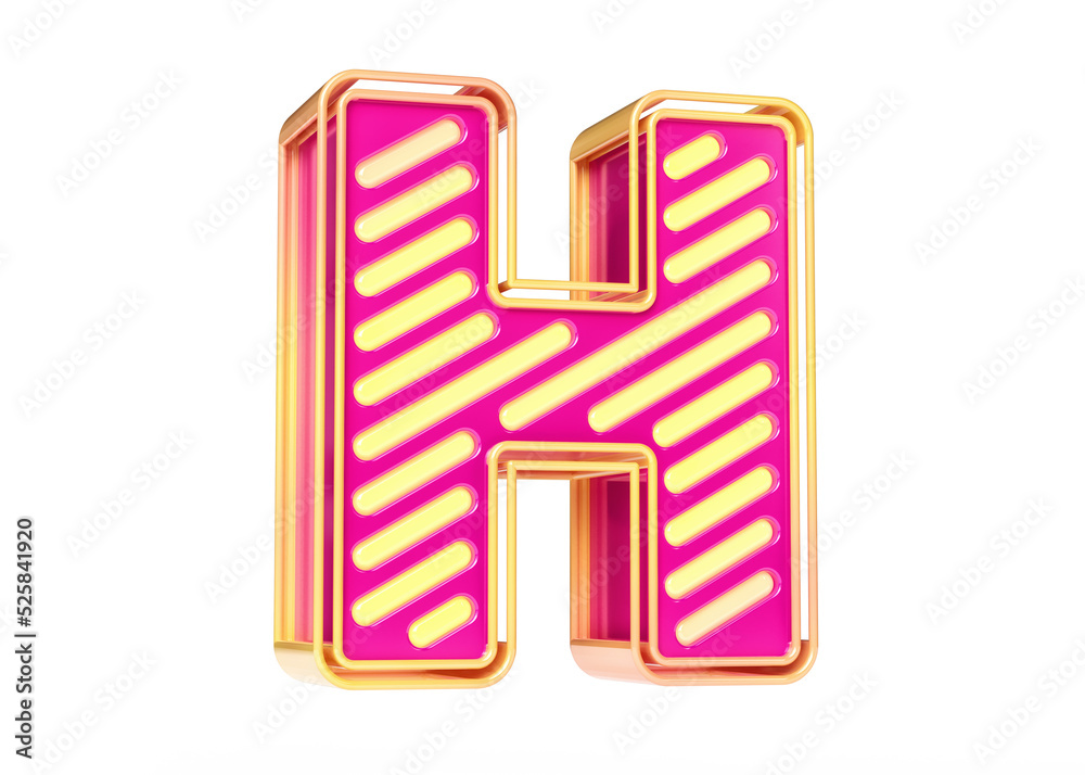 Neon typeface collection letter H in golden yellow and pink color ...
