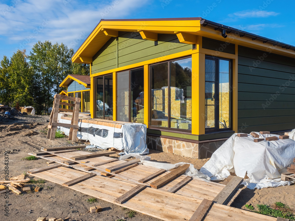 Construction of country house. Construction of cottage village. Remains ...