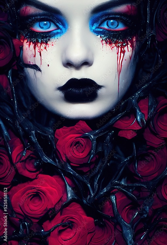 Gothic dystopian horror scene with a gothic fictional woman. Artistic ...