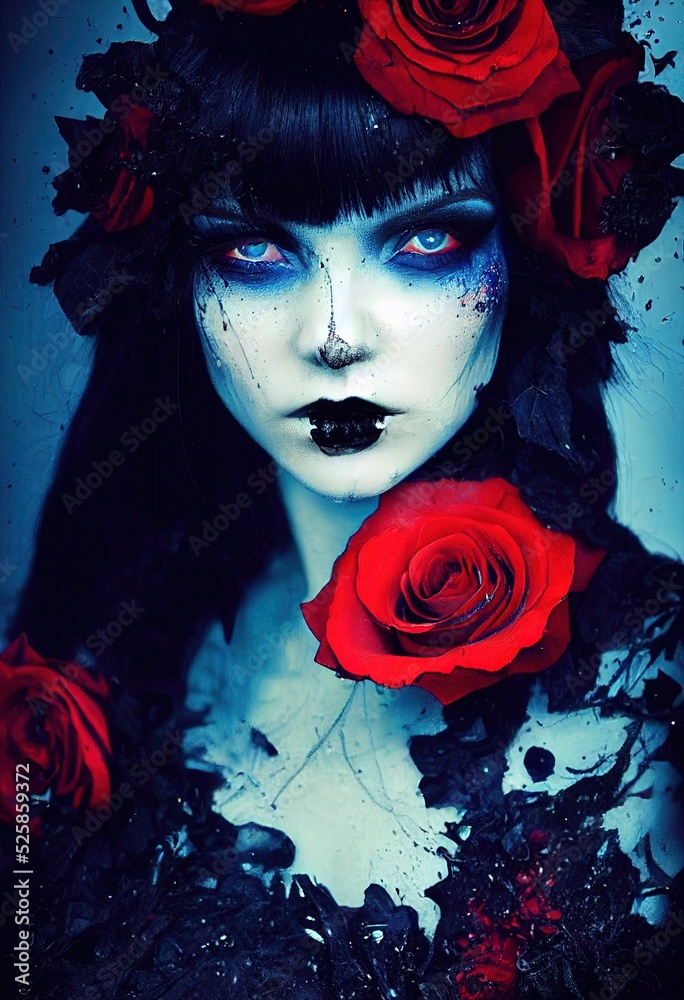 Gothic dystopian horror scene with a gothic fictional woman. Artistic ...