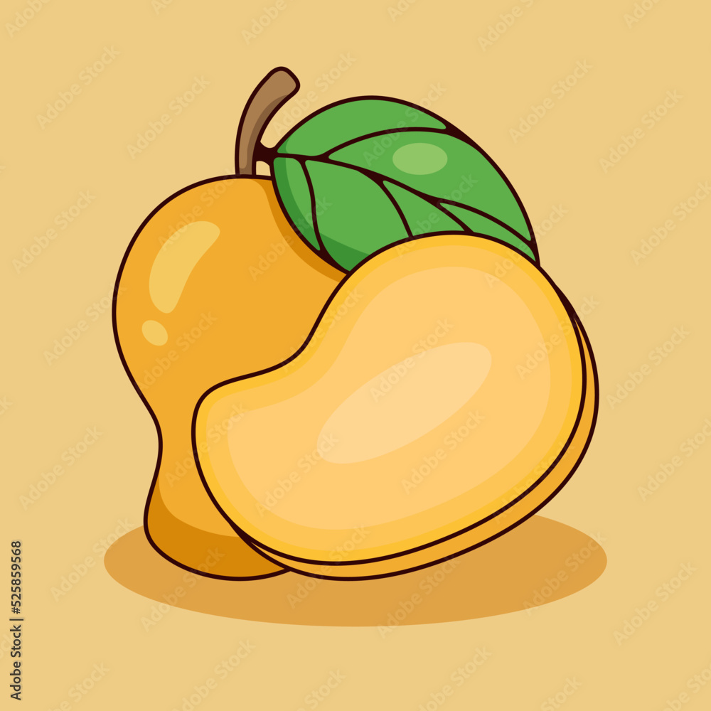 Set of Mango and sliced Mango with cartoon style illustration Stock ...