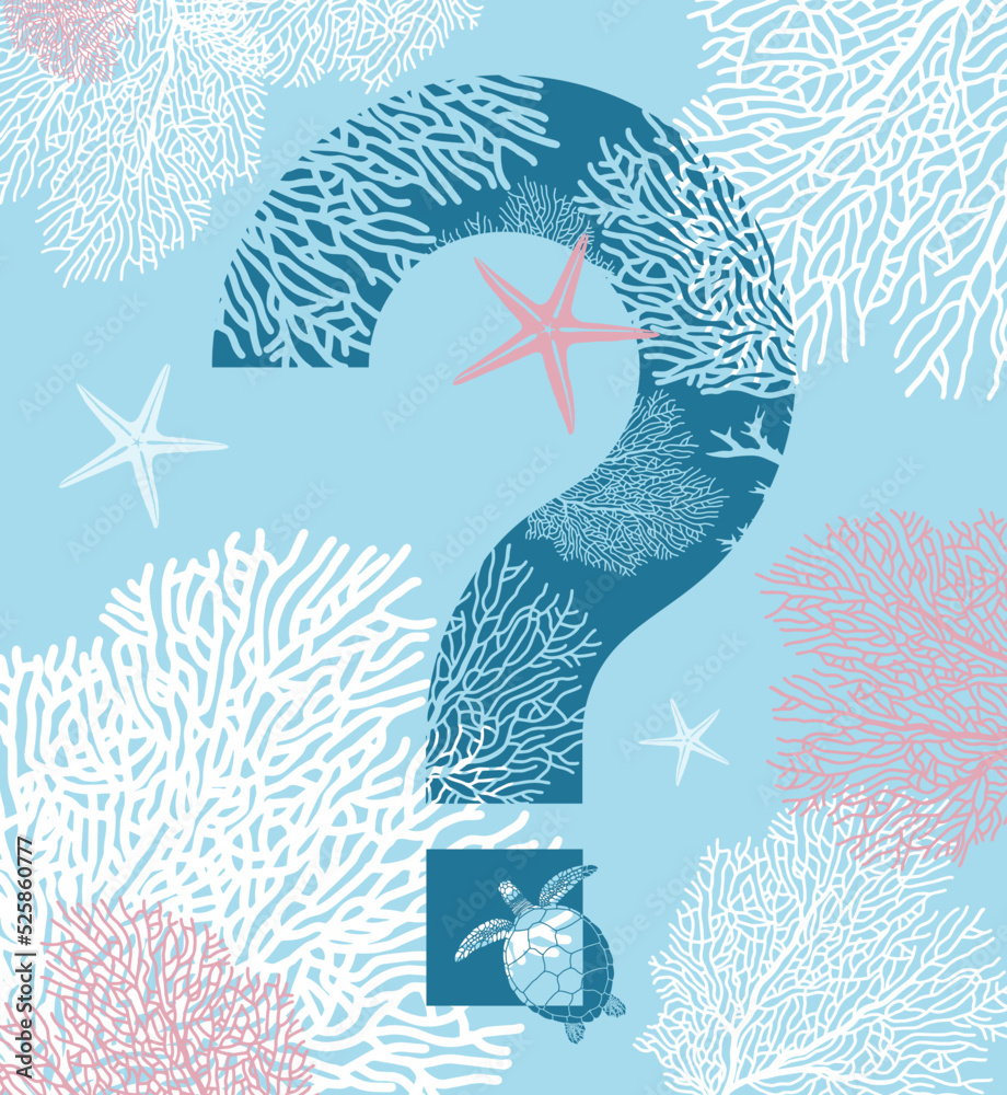 Vecteur Stock Big question mark, silhouettes of white and pink corals ...