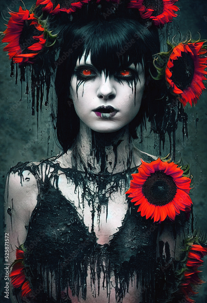 Gothic dystopian horror scene with a gothic fictional woman. Artistic ...