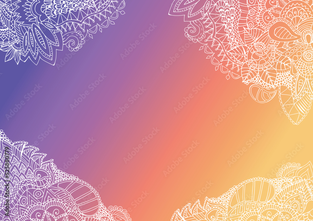 Colorful Zentangle card template with a vibrant gradient background and ...