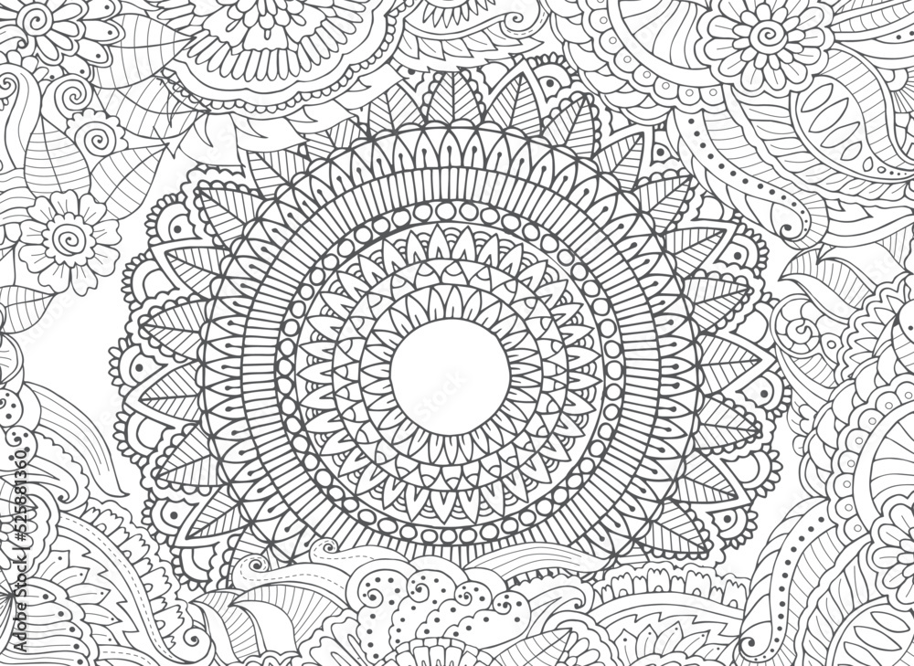 Floral seamless pattern. Outline sketch contour drawing, line art ...
