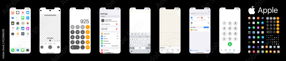 Vector illustration of iPhone 13 with different applications. iOS ...