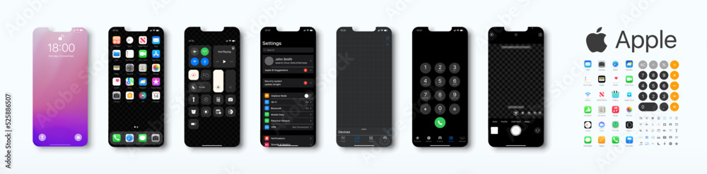 Vector illustration of iPhone 13 with different applications. iOS ...