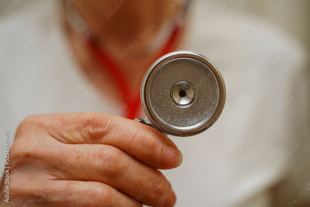 Medical background doctor stethoscope. Happy nurse in hospital uniform ...