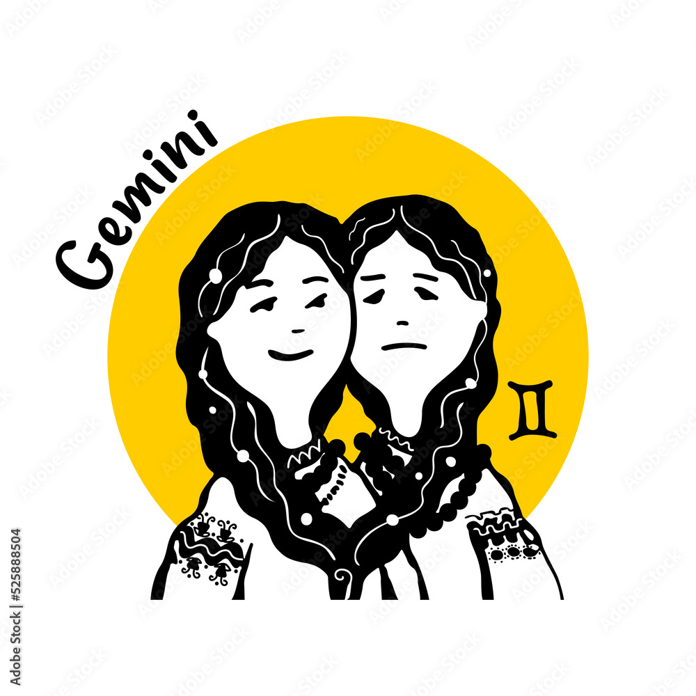 Zodiac signs Gemini comic face and character of people in style of ...