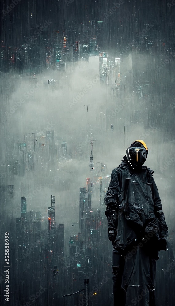 Portrait of a man in a futuristic cyberpunk style in a cyber suit. A ...