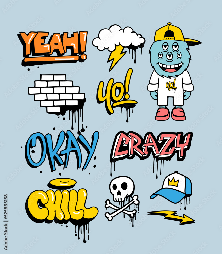 Hand drawn vector graffiti illustrations. Graffiti cartoons, doodles ...