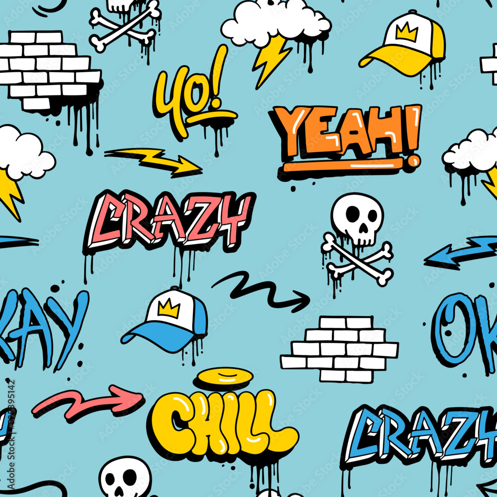 Hand drawn vector graffiti seamless pattern. Graffiti pattern ...