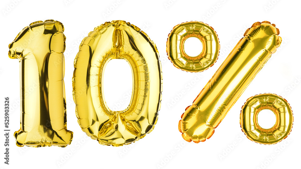 10 Ten Percent % Off balloons. Sale, Clearance, discount. Yellow Gold ...